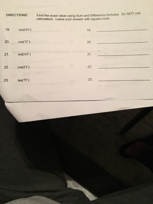 Solved DIRECTION: Find the exact value using sum and | Chegg.com