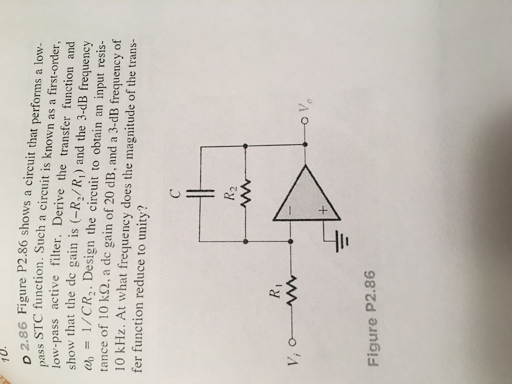 Solved Figure P2.86 shows a circuit that performs a low pass | Chegg.com
