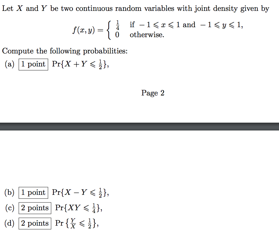 Solved Let X and Y be two continuous random variables with | Chegg.com