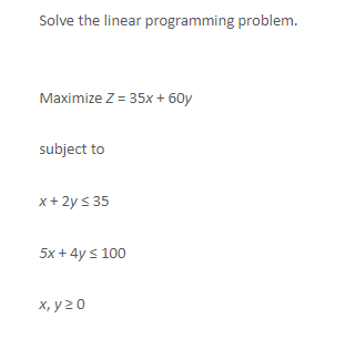 Solved Solve the linear programming problem. Maximize Z = | Chegg.com