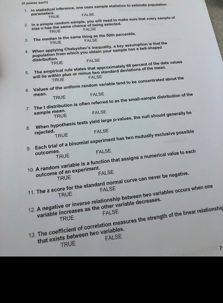 Solved (2 points each) In statistical inference, one uses | Chegg.com