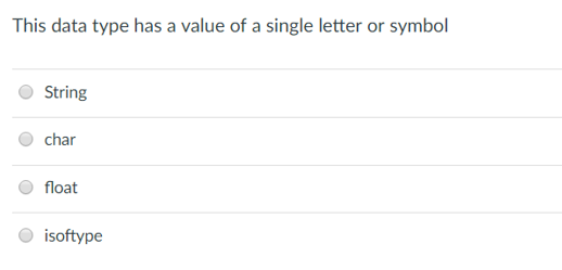 Solved This data type has a decimal value char String double | Chegg.com