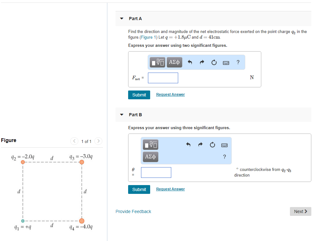 Solved Part A Find the direction and magnitude of the net | Chegg.com