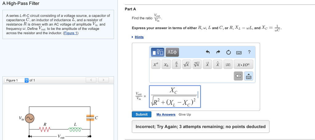 Solved A High-Pass Filter Part A Vout A series L-R-C circuit | Chegg.com