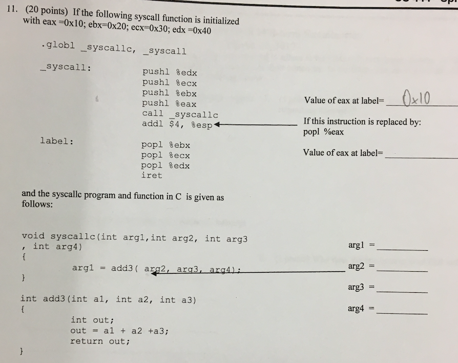 Solved If the following syscall function is initialized with | Chegg.com