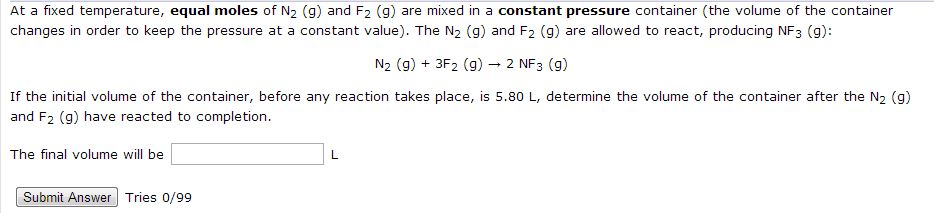 Solved At a fixed temperature, equal moles of N2 (g) and F2 | Chegg.com