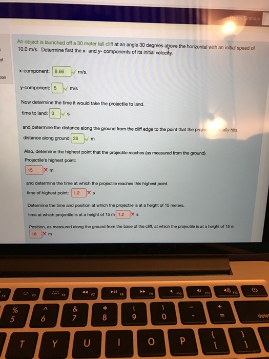 Solved An object is launched off a 30-meter-tall cliff at an | Chegg.com