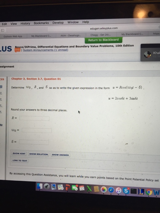 Solved Determine w_0, R, and delta so as to write the given | Chegg.com