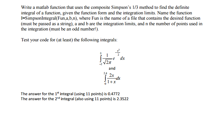 Solved Write a matlab function that uses the composite | Chegg.com