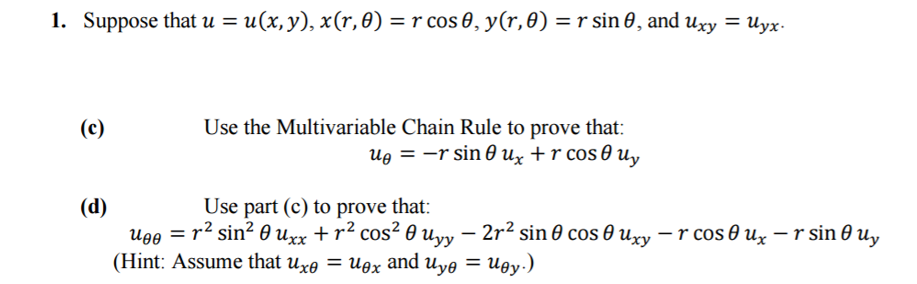 Solved Suppose that u = u(x, y), x(r, theta) = r cos theta, | Chegg.com