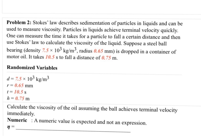Solved Stokes' law describes sedimentation of particles in | Chegg.com