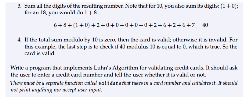 Solved Exercise 5.2 (luhns.py). Luhn's algorithm provides a | Chegg.com