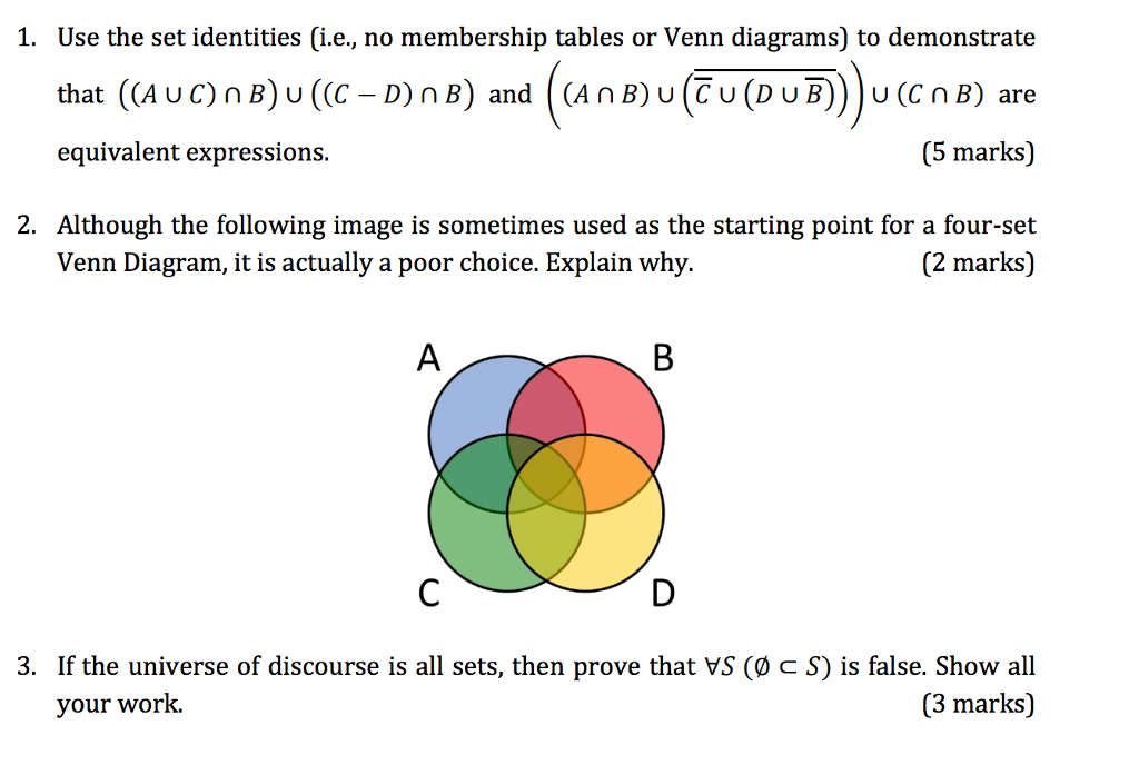 Solved 1. Use the set identities (i.e., no membership tables | Chegg.com