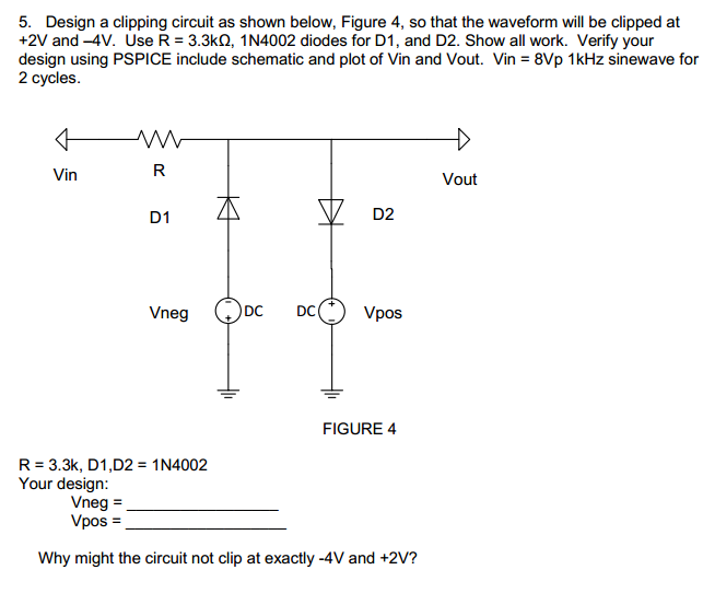 Solved Design a clipping circuit as shown below, Figure 4, | Chegg.com