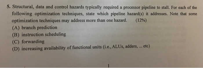 Solved Structural, data and control hazards typically | Chegg.com