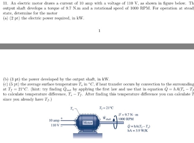 Solved An electric motor draw's a current of 10 amp with a | Chegg.com
