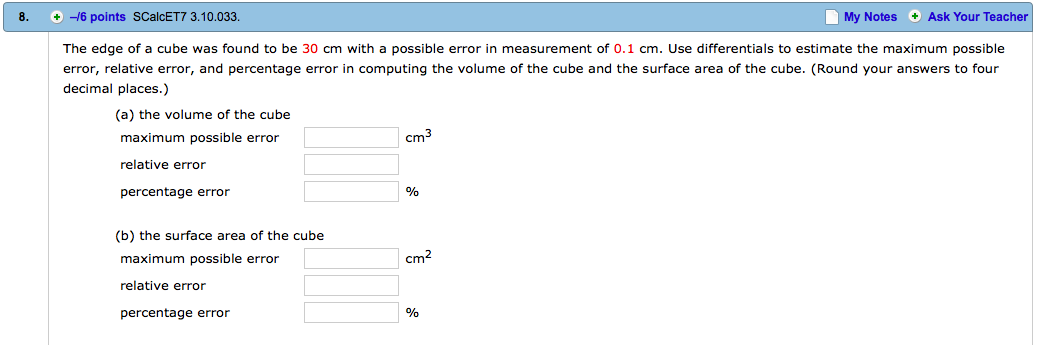 Solved The edge of a cube was found to be 30 cm with a | Chegg.com