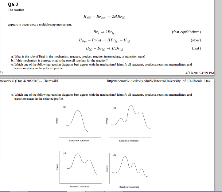 Solved The reaction H_2[g) + Br_2(g) rightarrow 2HBr_(g) | Chegg.com
