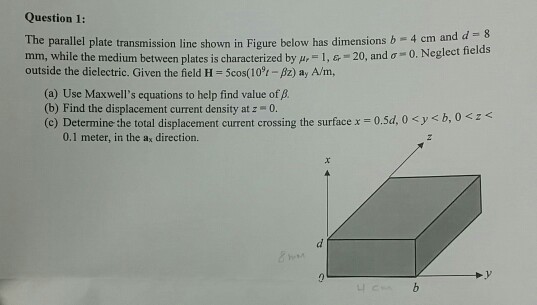 Solved Question 1: 8 The parallel plate transmission line | Chegg.com
