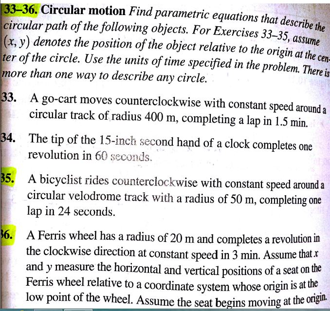 Solved 33-36. Circular motion Find parametric equations that | Chegg.com