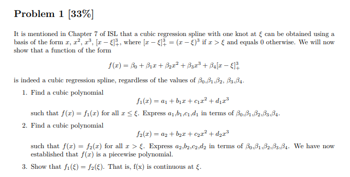 Problem i 33%" It is mentioned in Chapter 7 of ISL | Chegg.com