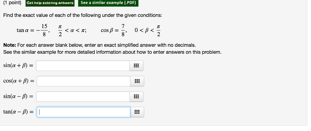 Solved (1 point) Get nelp e Find the exact value of each of | Chegg.com