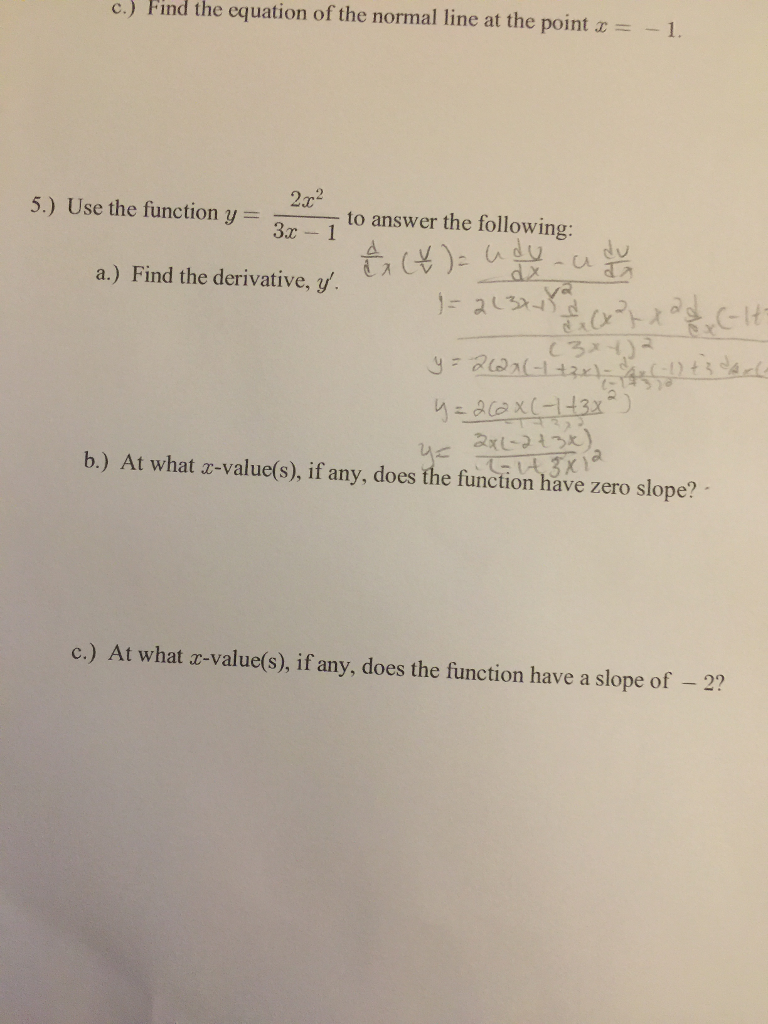 Solved c.) Find the equation of the normal line at the | Chegg.com