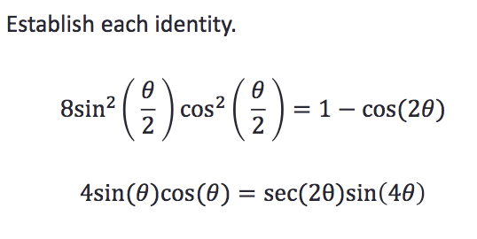 Solved Establish each identity 1-cos(20), tan(?) COS sin(26 | Chegg.com