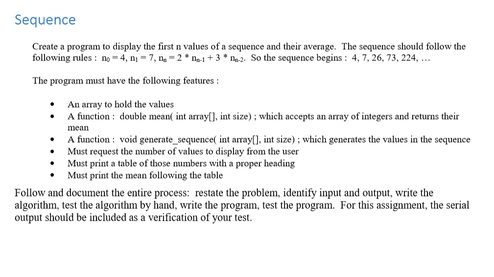 Solved Sequence Create a program to display the first n | Chegg.com