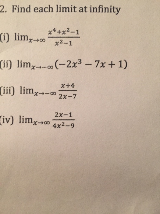 Solved Find each limit at infinity lim_x rightarrow | Chegg.com