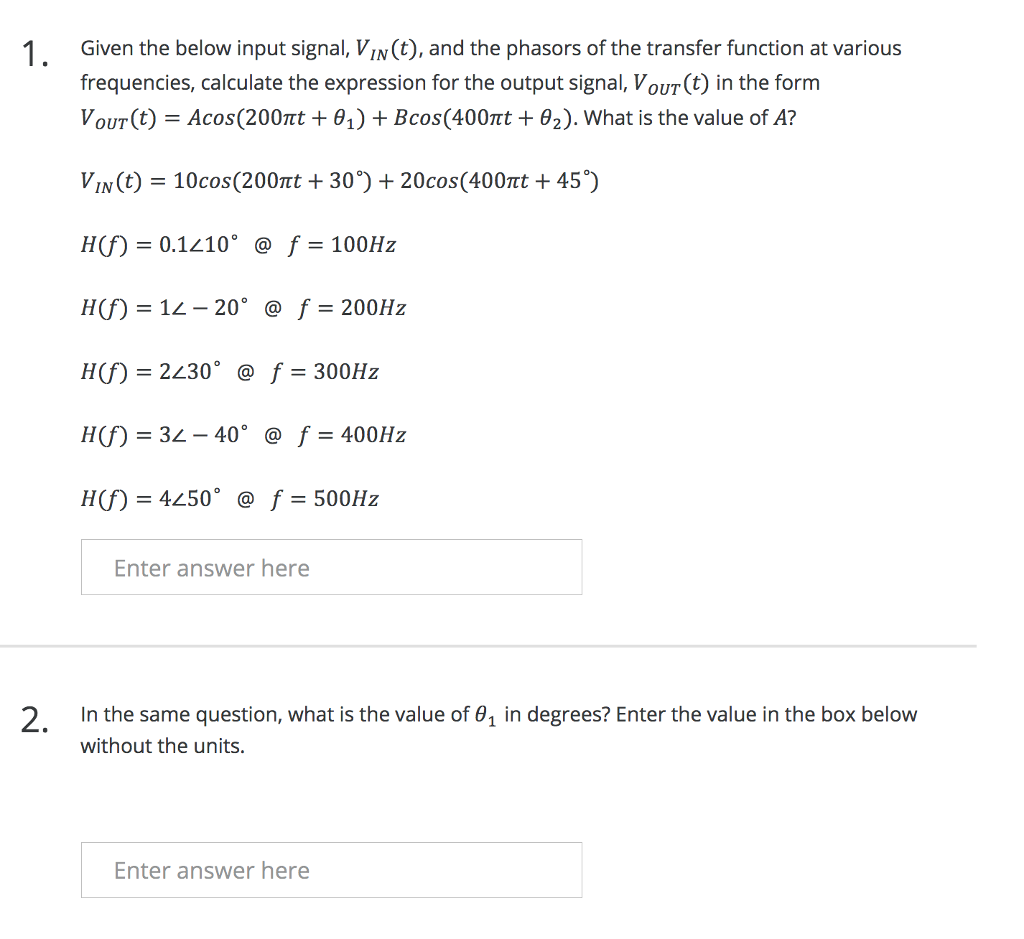 Solved Given the below input signal, VIN(t), and the phasors | Chegg.com