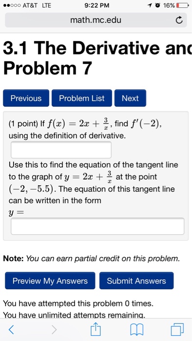Solved T o 16% D 9:22 PM ooooo AT&T LTE math mc.edu 3.1 The | Chegg.com