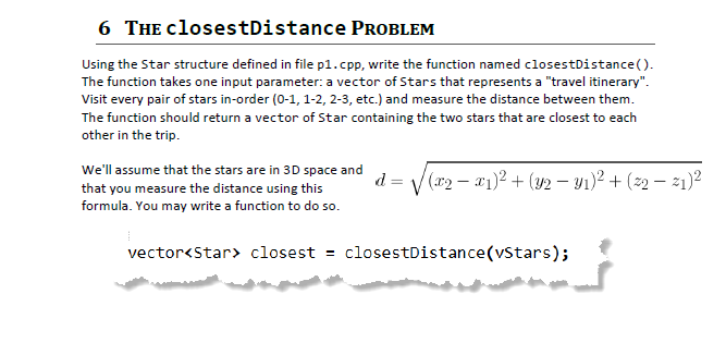 Solved 6 THE closestDistance PrOBLEM Using the Star | Chegg.com