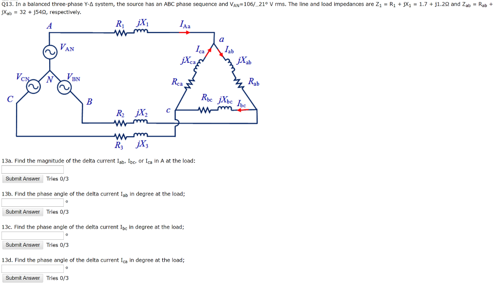 Solved Q13. In a balanced three-phase Y-A system, the source | Chegg.com