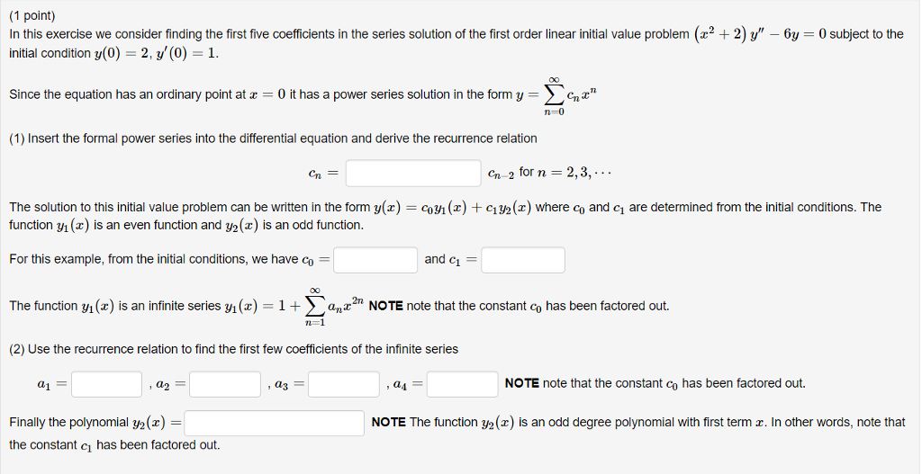 Solved 1 point) In this exercise we consider finding the | Chegg.com