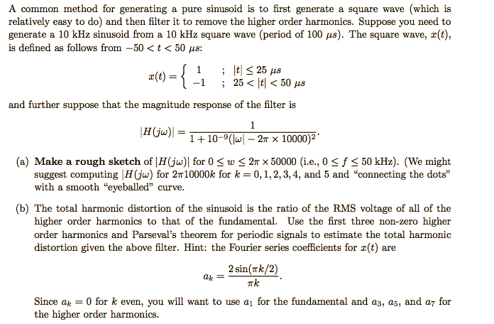Solved A common method for generating a pure sinusoid is to | Chegg.com