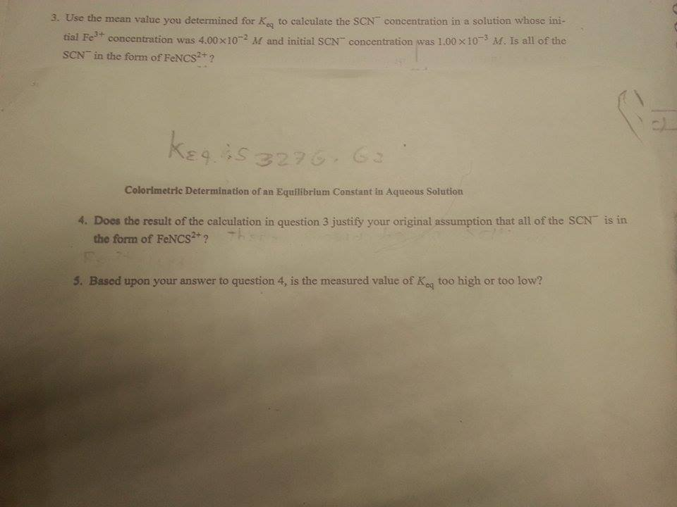 3. Use the mean value you determined for Keq to | Chegg.com