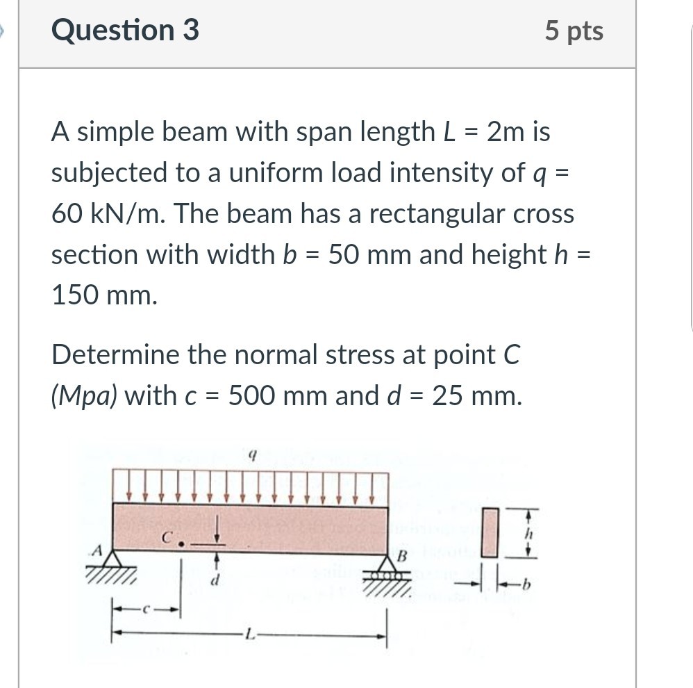 Solved Question 3 5 pts A simple beam with span length L 2m | Chegg.com