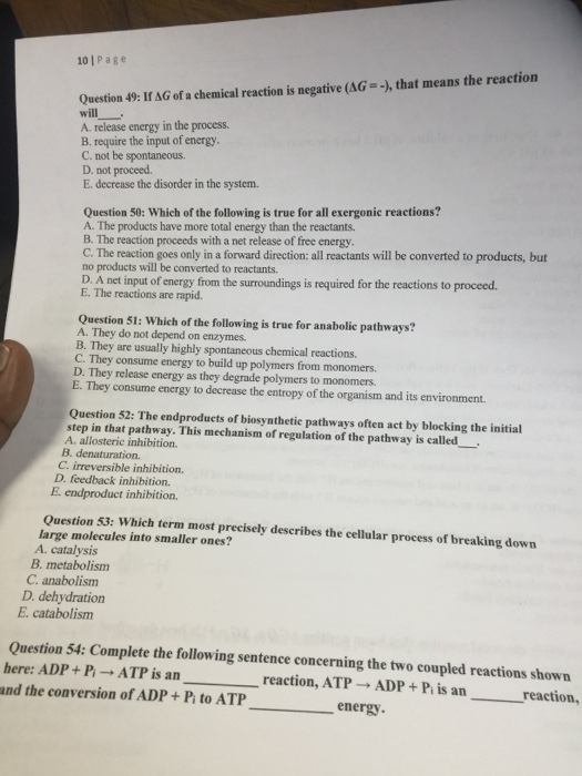 Solved If Delta G of a chemical reaction is negative (Delta | Chegg.com