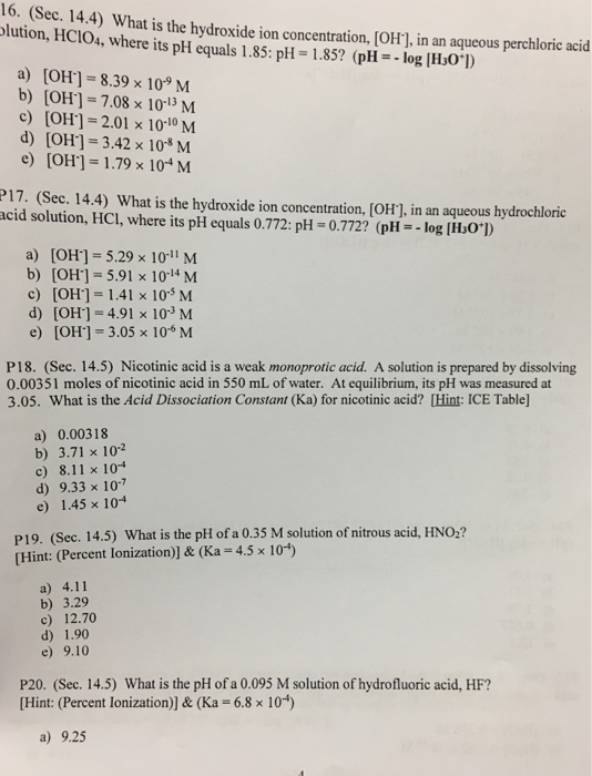 Solved What is the hydroxide ion concentration, [OH^-], in | Chegg.com