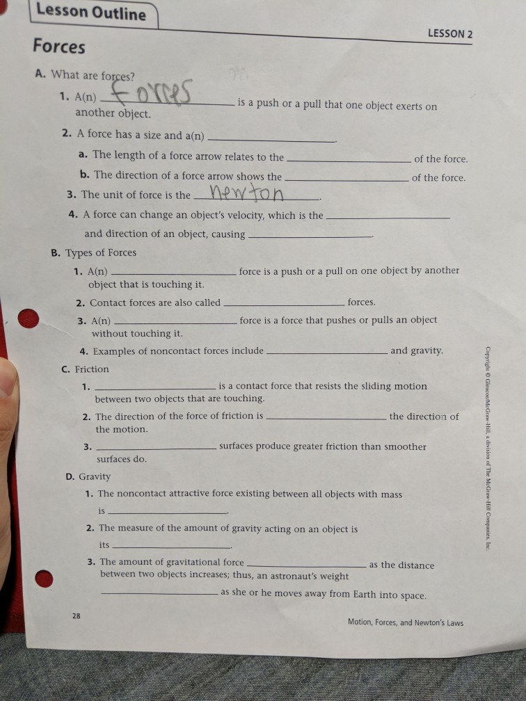 Solved Lesson Outline Forces A. What are forces? LESSON 2 74 | Chegg.com