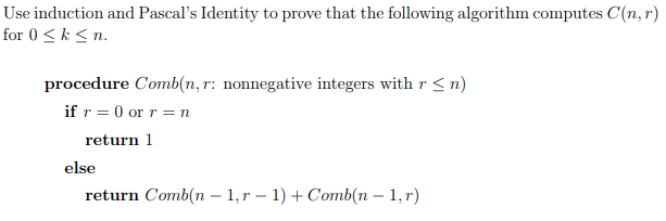 Solved Use induction and Pascal's Identity to prove that the | Chegg.com