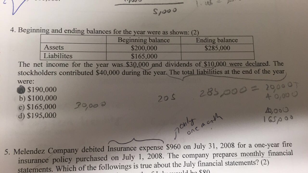 Solved 4. Beginning and ending balances for the year were as | Chegg.com