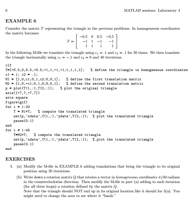 Solved 6 MATLAB sessions: Laboratory 4 EXAMPLE 6 Consider | Chegg.com