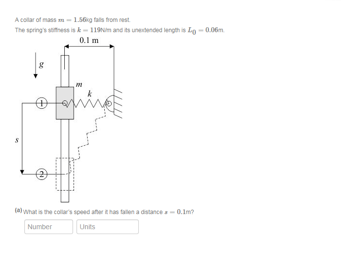 Solved A collar of mass m 1.56kg falls from rest The | Chegg.com