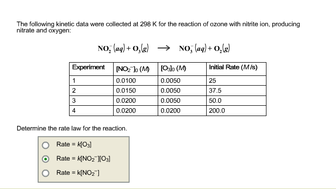 Solved The Following Kinetic Data Were Collected At 298 K