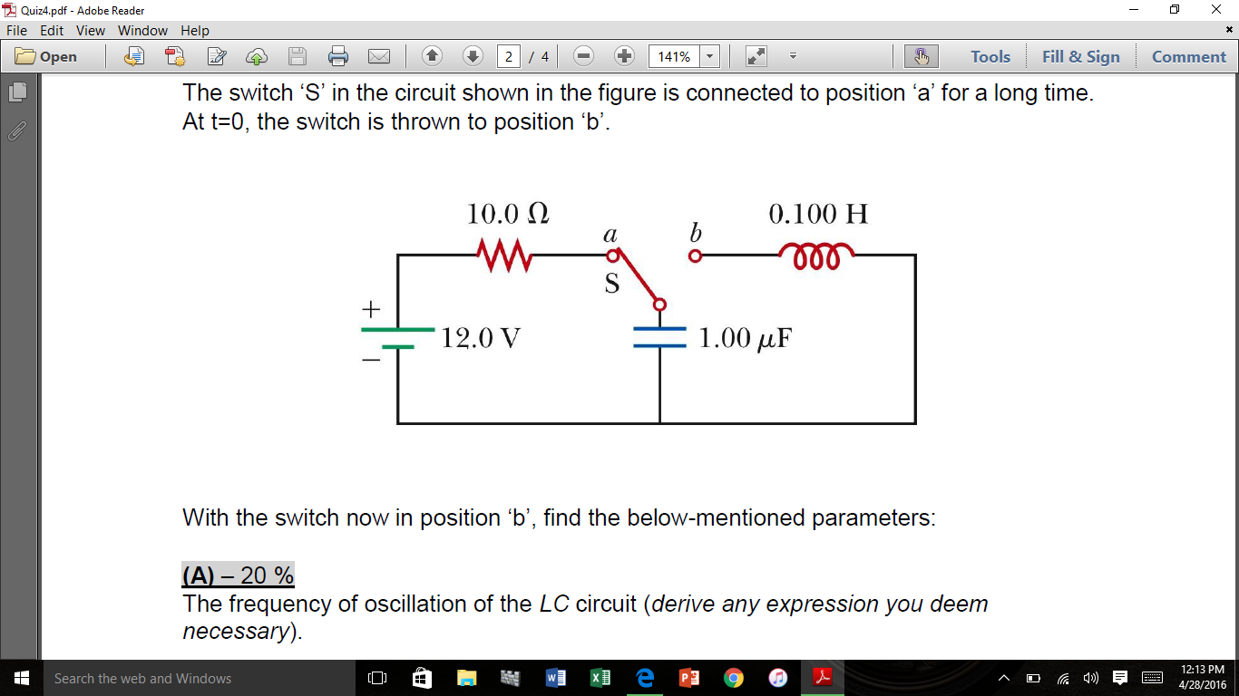 Solved The switch 'S' in the circuit shown in the figure is | Chegg.com