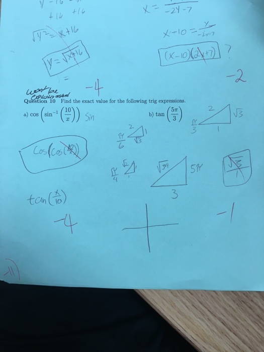 Solved Find the exact value for the following trig | Chegg.com