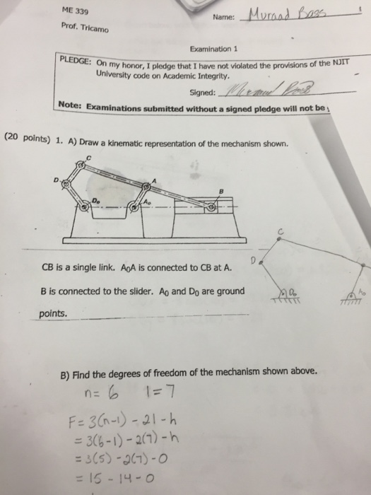 Solved Draw a kinematic representation of the mechanism | Chegg.com