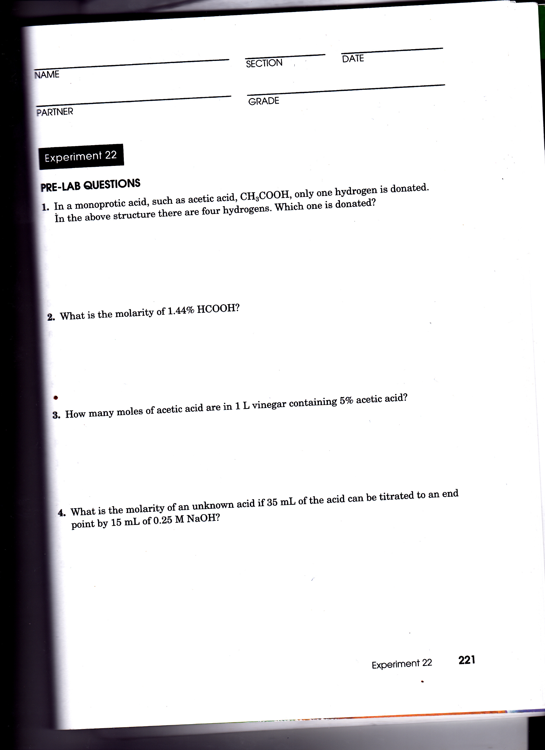 Solved DATE SECTION NAME GRADE PARTNER Experiment 22 PRE-LAB | Chegg.com